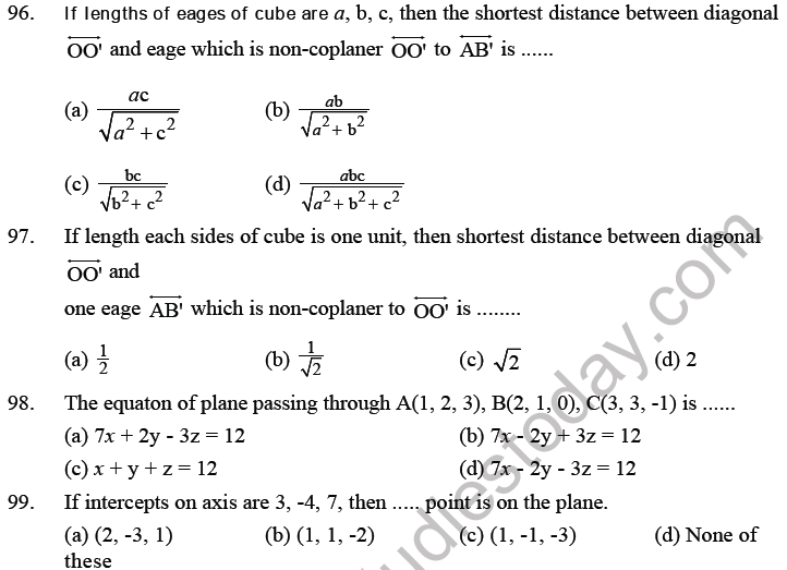 JEE Mathematics Three Dimensional Geometry MCQs Set B with Answers